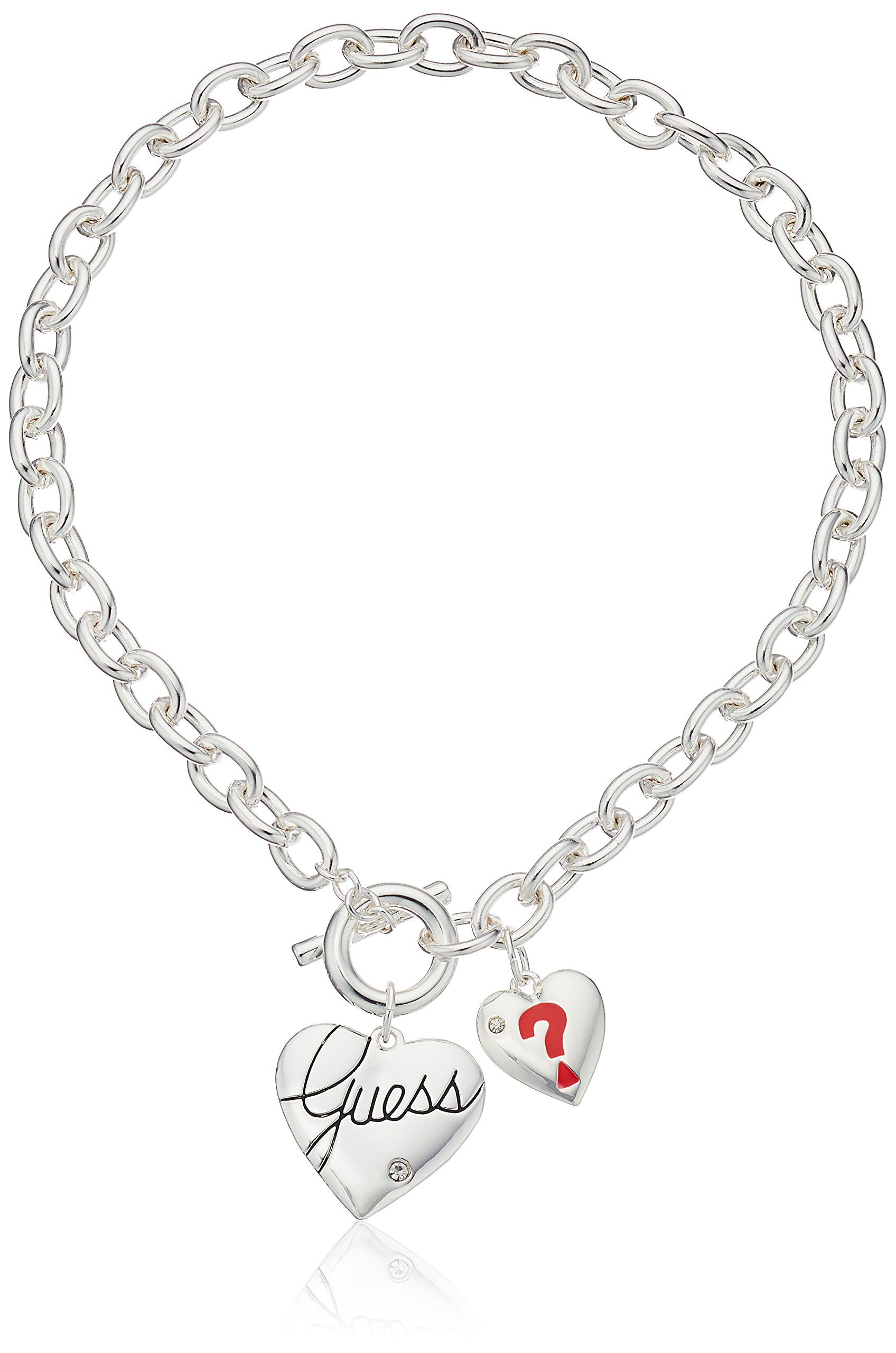 GUESS "Basic Silver Logo Heart and Pave Heart Toggle Pendant Necklace