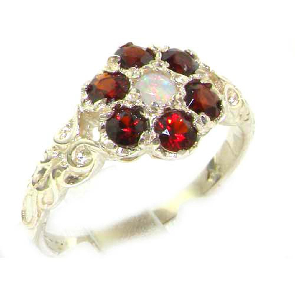 LetsBuyGold 925 Sterling Silver Natural Opal and Garnet Womens Promise Ring - Size 6.5