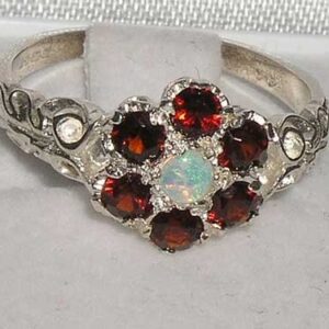 LetsBuyGold 925 Sterling Silver Natural Opal and Garnet Womens Promise Ring - Size 6.5