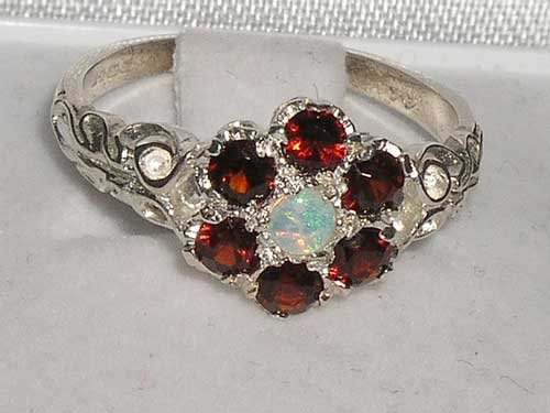 LetsBuyGold 925 Sterling Silver Natural Opal and Garnet Womens Promise Ring - Size 6.5