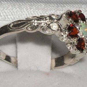 LetsBuyGold 925 Sterling Silver Natural Opal and Garnet Womens Promise Ring - Size 6.5