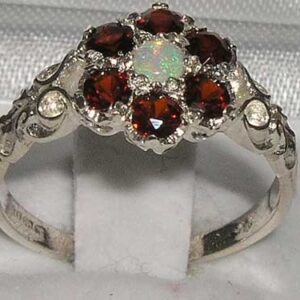 LetsBuyGold 925 Sterling Silver Natural Opal and Garnet Womens Promise Ring - Size 6.5