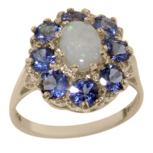 letsbuygold 925 sterling silver natural opal and tanzanite womens promise ring - size 7.5