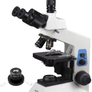 AmScope T580B-DK Professional Compound Trinocular Microscope, WF10x and WF20x High-Point Plan Eyepieces, 40X-2000X Magnification, Brightfield/Darkfield, Halogen Illumination, Abbe Condenser, Double-Layer Mechanical Stage, High-Contrast Optics, Anti-Mold