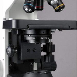 AmScope T580B-DK Professional Compound Trinocular Microscope, WF10x and WF20x High-Point Plan Eyepieces, 40X-2000X Magnification, Brightfield/Darkfield, Halogen Illumination, Abbe Condenser, Double-Layer Mechanical Stage, High-Contrast Optics, Anti-Mold