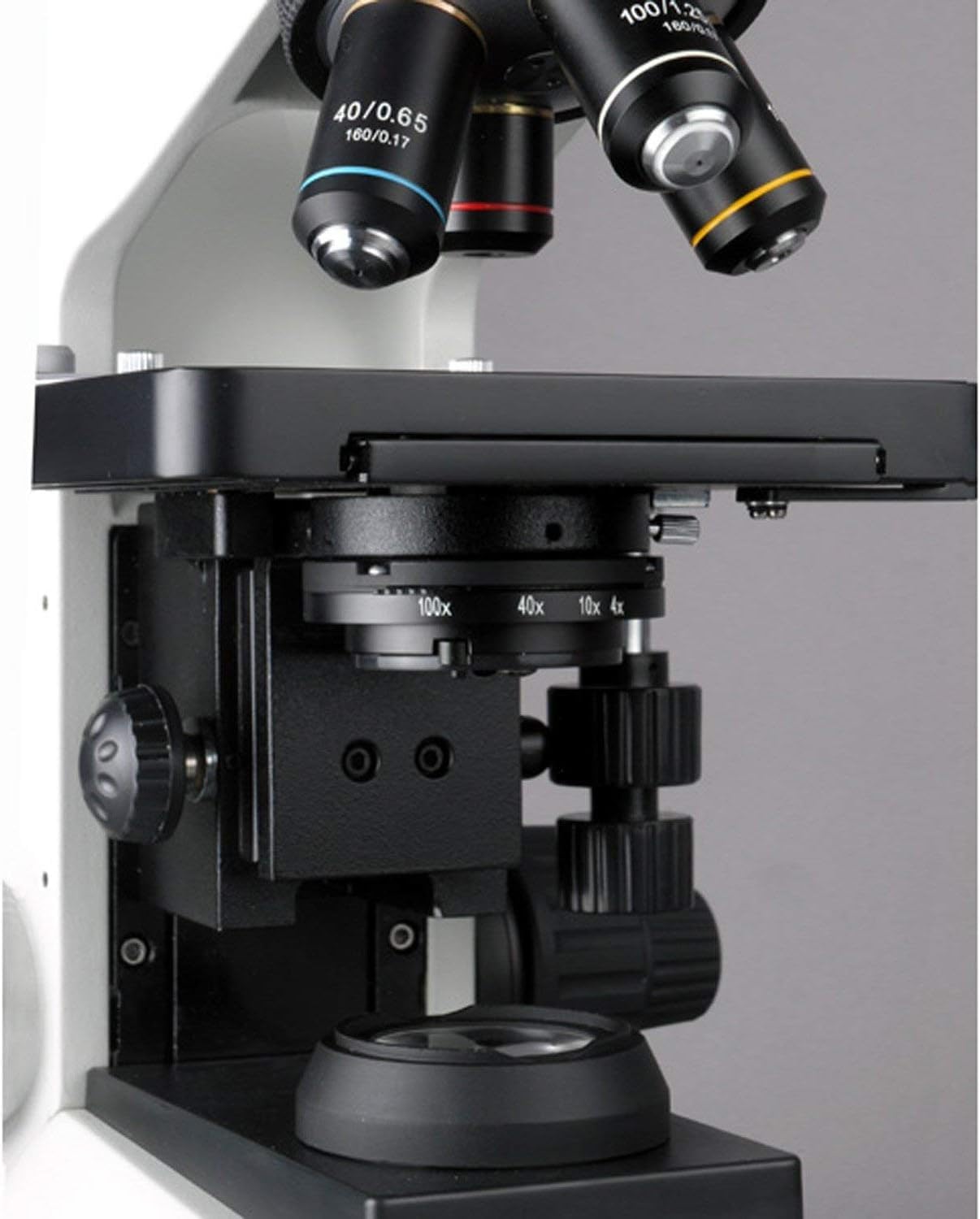 AmScope T580B-DK Professional Compound Trinocular Microscope, WF10x and WF20x High-Point Plan Eyepieces, 40X-2000X Magnification, Brightfield/Darkfield, Halogen Illumination, Abbe Condenser, Double-Layer Mechanical Stage, High-Contrast Optics, Anti-Mold