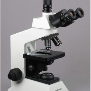 AmScope T580B-DK Professional Compound Trinocular Microscope, WF10x and WF20x High-Point Plan Eyepieces, 40X-2000X Magnification, Brightfield/Darkfield, Halogen Illumination, Abbe Condenser, Double-Layer Mechanical Stage, High-Contrast Optics, Anti-Mold