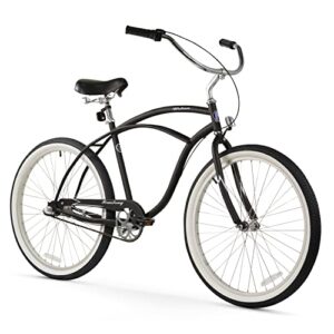 firmstrong urban man beach cruiser bike, mens bicycle 26-inch, 3-speed, matte black