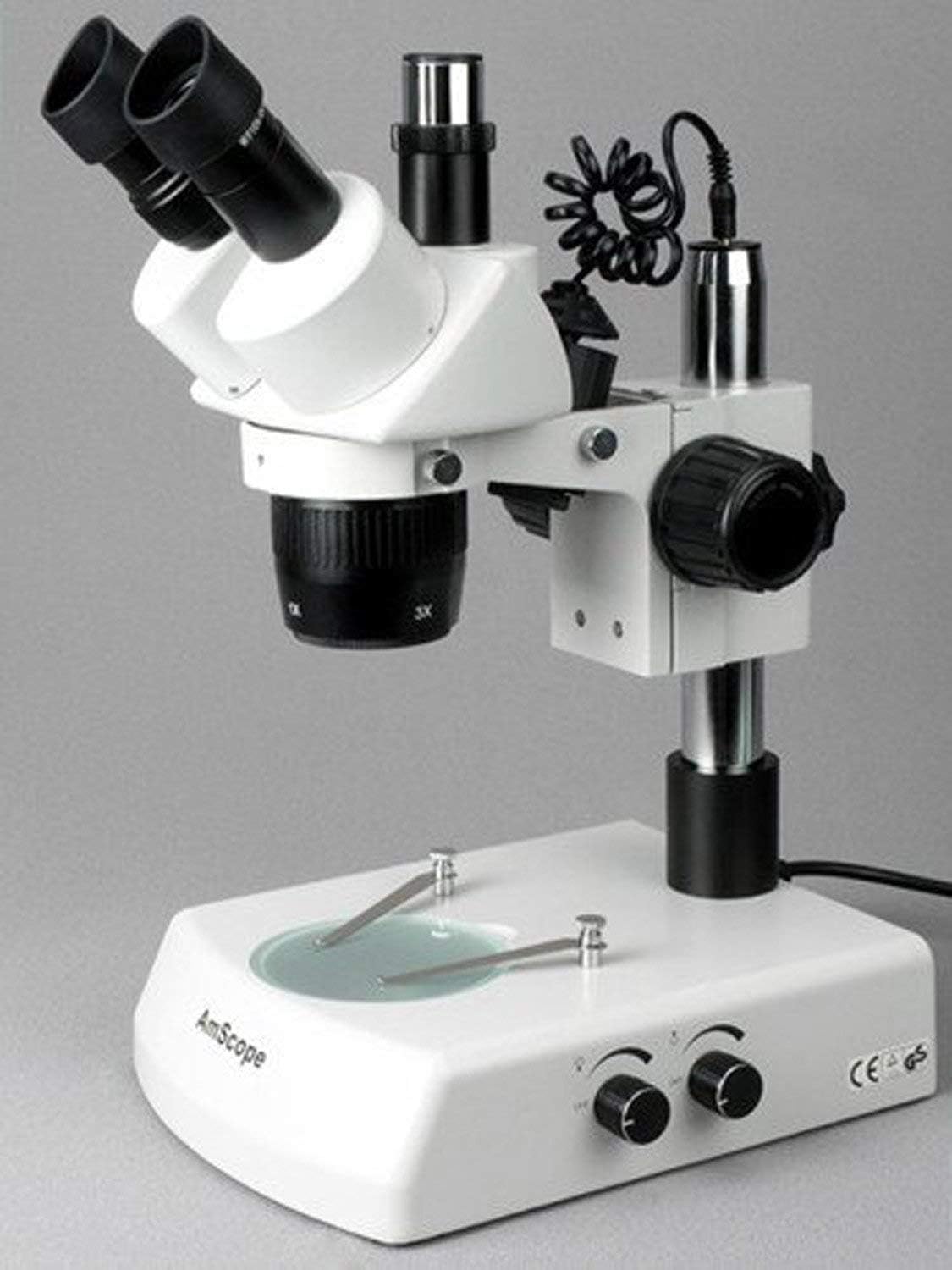 AmScope SW24TX Trinocular Stereo Microscope Head, WH10x Eyepieces, 10X/20X/40X Magnification, 2X/4X Objective, Includes 0.5x Barlow Lens