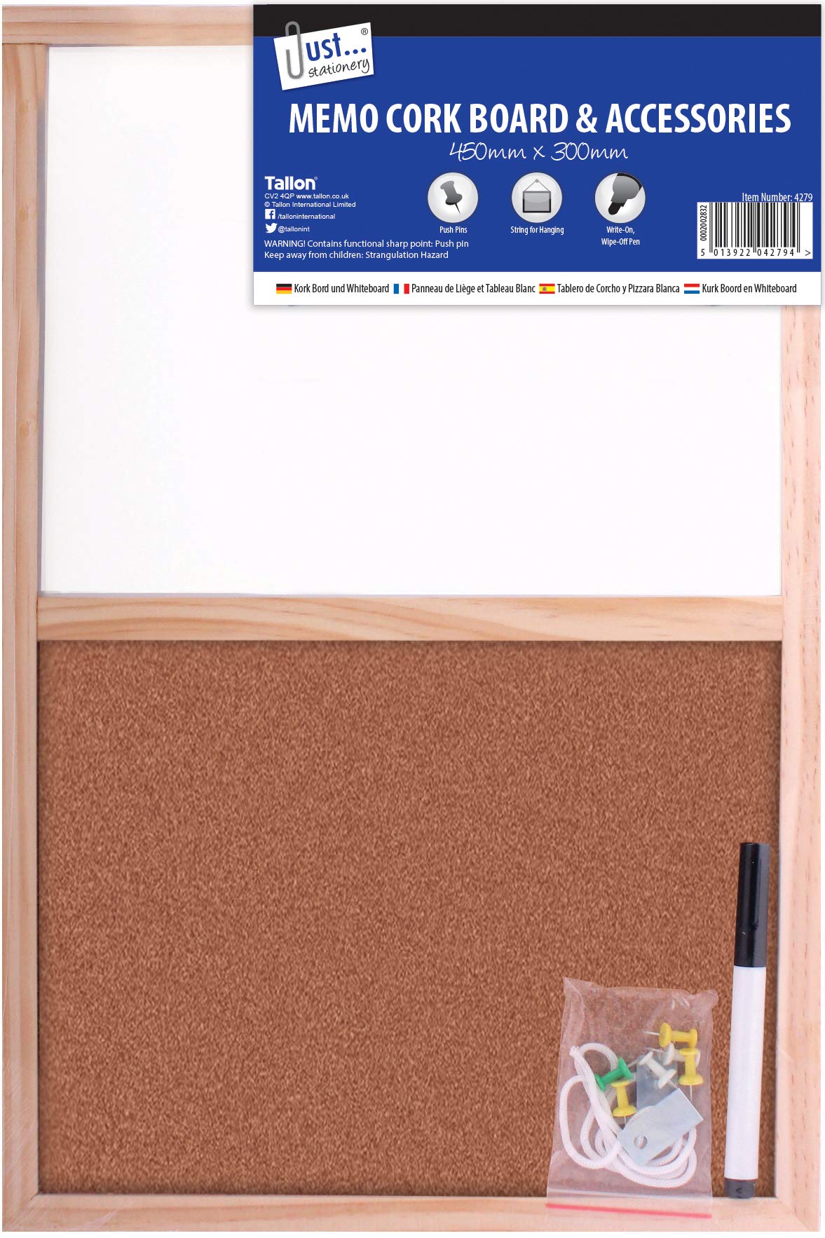 Tallon Just Stationery 450x300mm Split Cork/Dry Wipe Board