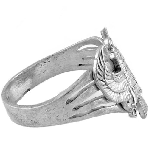 Egyptian Jewelry Silver Horus Falcon Ring - Size 10