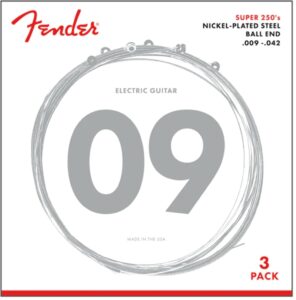 fender super 250 electric guitar strings, nickel plated steel, ball end, 250l .009-.042, 3-pack