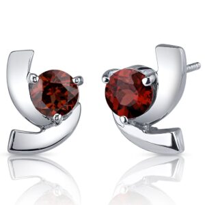 peora garnet stud earrings for women 925 sterling silver, natural gemstone birthstone, 2 carats total round shape, 6mm, friction backs