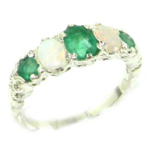 letsbuygold 925 sterling silver natural emerald and opal womens promise ring - size 5.5