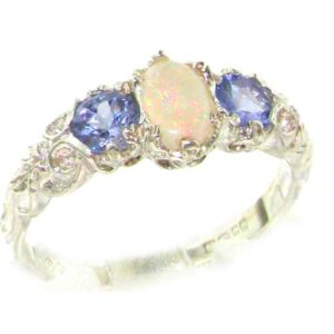 letsbuygold 925 sterling silver natural opal and tanzanite womens promise ring - size 9.5