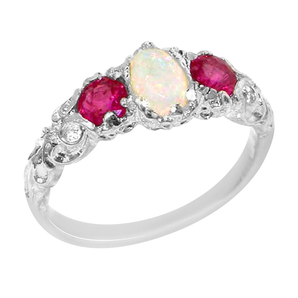 LetsBuyGold 925 Sterling Silver Natural Opal and Ruby Womens Promise Ring - Size 6.5