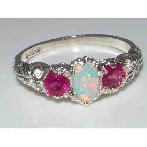 LetsBuyGold 925 Sterling Silver Natural Opal and Ruby Womens Promise Ring - Size 6.5