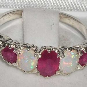 LetsBuyGold 925 Sterling Silver Real Genuine Ruby and Opal Womens Band Ring - Size 11