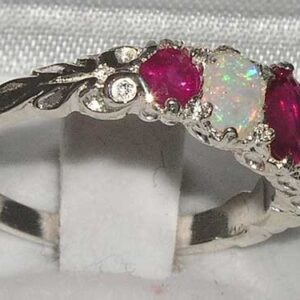 LetsBuyGold 925 Sterling Silver Real Genuine Ruby and Opal Womens Band Ring - Size 11