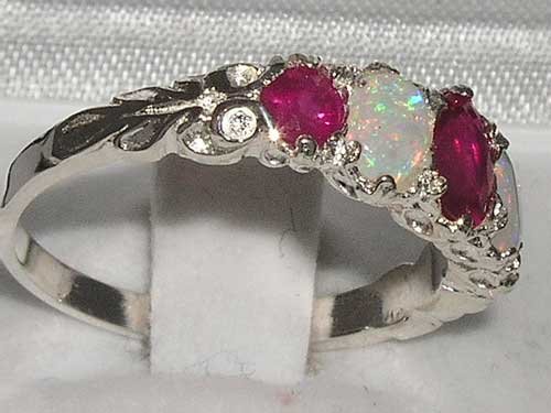 LetsBuyGold 925 Sterling Silver Real Genuine Ruby and Opal Womens Band Ring - Size 11