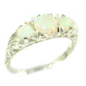 925 sterling silver natural opal womens band ring - size 5