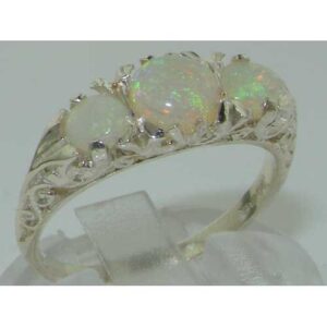 925 Sterling Silver Natural Opal Womens Band Ring - Size 5