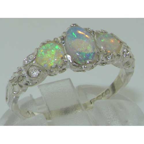 LetsBuyGold 925 Sterling Silver Real Genuine Opal Womens Trilogy Engagement Ring - Size 6