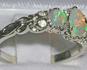 LetsBuyGold 925 Sterling Silver Real Genuine Opal Womens Trilogy Engagement Ring - Size 6