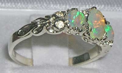 LetsBuyGold 925 Sterling Silver Real Genuine Opal Womens Trilogy Engagement Ring - Size 6