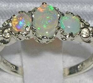 LetsBuyGold 925 Sterling Silver Real Genuine Opal Womens Trilogy Engagement Ring - Size 6