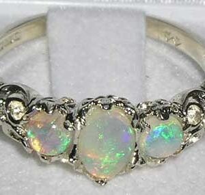 LetsBuyGold 925 Sterling Silver Real Genuine Opal Womens Trilogy Engagement Ring - Size 6