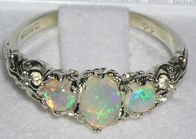 LetsBuyGold 925 Sterling Silver Real Genuine Opal Womens Trilogy Engagement Ring - Size 6