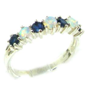 letsbuygold 925 sterling silver natural opal & sapphire womans wedding ring - size 5.5