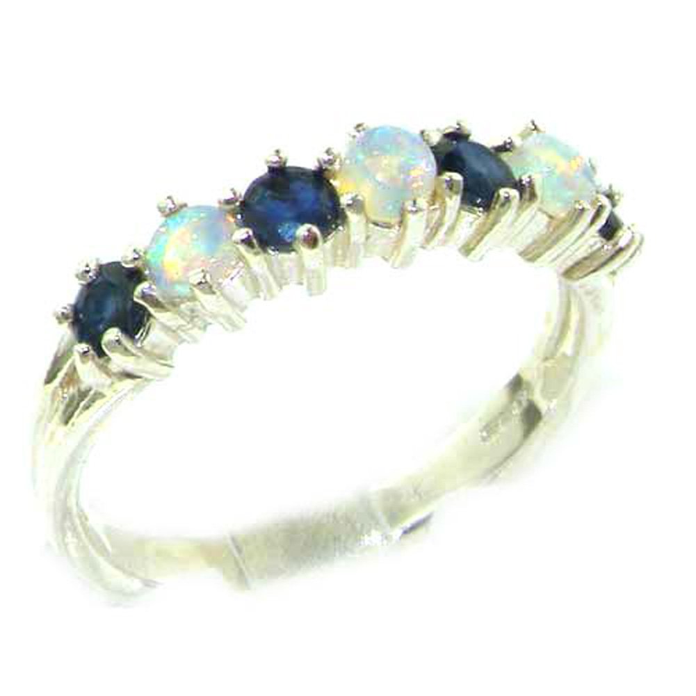 LetsBuyGold 925 Sterling Silver Natural Opal & Sapphire Womans Wedding Ring - Size 5.5