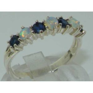 LetsBuyGold 925 Sterling Silver Natural Opal & Sapphire Womans Wedding Ring - Size 5.5