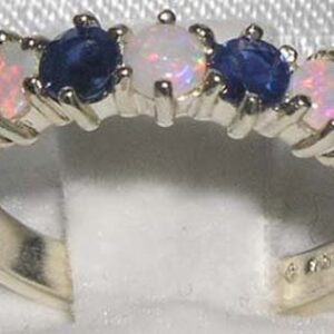 LetsBuyGold 925 Sterling Silver Natural Opal & Sapphire Womans Wedding Ring - Size 5.5