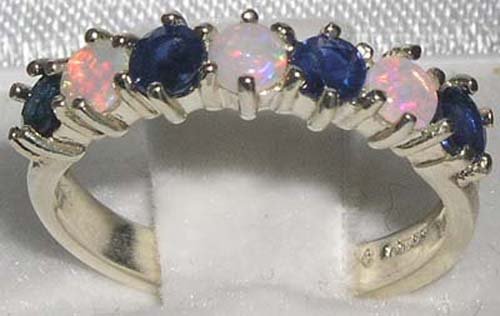 LetsBuyGold 925 Sterling Silver Natural Opal & Sapphire Womans Wedding Ring - Size 5.5