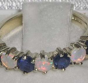 LetsBuyGold 925 Sterling Silver Natural Opal & Sapphire Womans Wedding Ring - Size 5.5