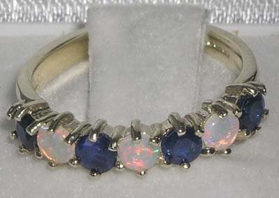 LetsBuyGold 925 Sterling Silver Natural Opal & Sapphire Womans Wedding Ring - Size 5.5