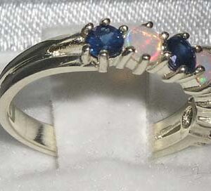 LetsBuyGold 925 Sterling Silver Natural Opal & Sapphire Womans Wedding Ring - Size 5.5