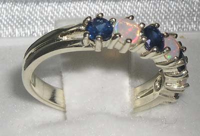 LetsBuyGold 925 Sterling Silver Natural Opal & Sapphire Womans Wedding Ring - Size 5.5