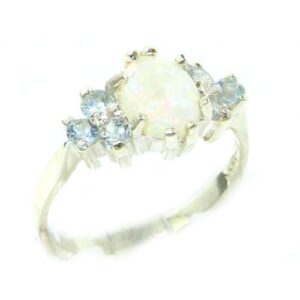 letsbuygold 925 sterling silver natural opal and aquamarine womens anniversary ring - size 10.5