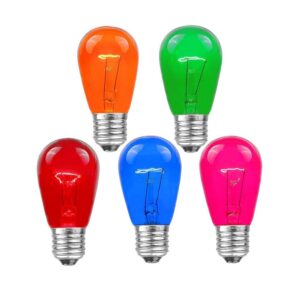 novelty lights 25 pack s14 outdoor patio edison replacement bulbs, e27 medium base, multi, 11 watt