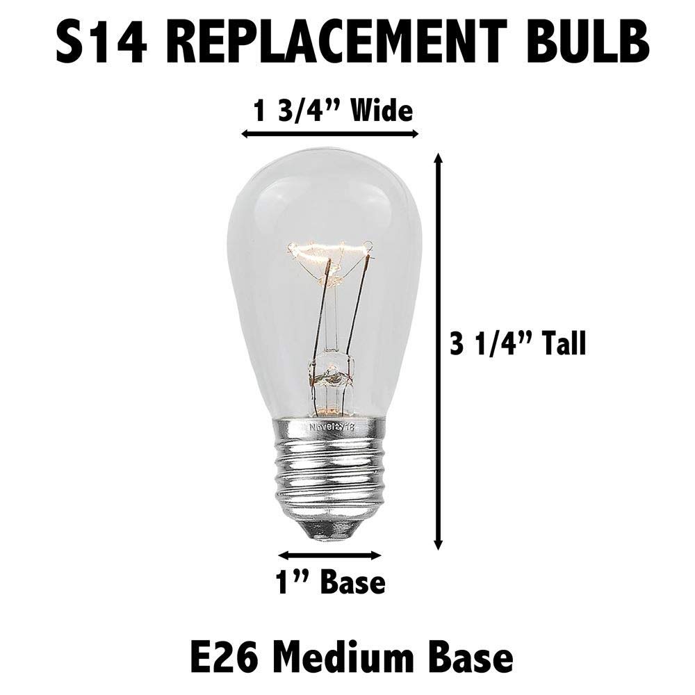 Novelty Lights 25 Pack S14 Outdoor Patio Edison Replacement Bulbs, E27 Medium Base, Multi, 11 Watt