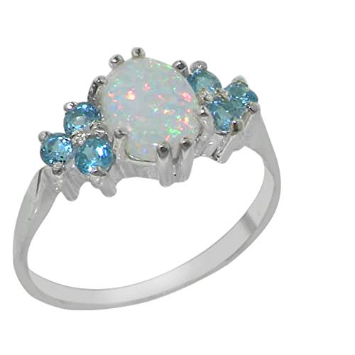 LetsBuyGold 925 Sterling Silver Natural Opal and Blue Topaz Womens Promise Ring - Size 11.5