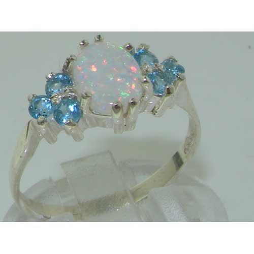 LetsBuyGold 925 Sterling Silver Natural Opal and Blue Topaz Womens Promise Ring - Size 11.5