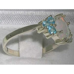 LetsBuyGold 925 Sterling Silver Natural Opal and Blue Topaz Womens Promise Ring - Size 11.5