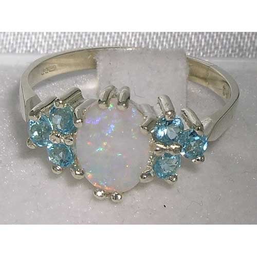 LetsBuyGold 925 Sterling Silver Natural Opal and Blue Topaz Womens Promise Ring - Size 11.5