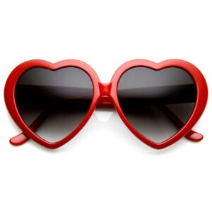 zerouv oversized heart shaped sunglasses uv400 cute trendy love fashion eyewear for women 52mm (red)