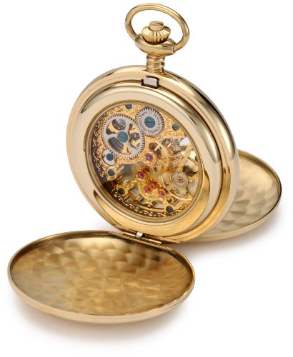 Charles-Hubert, Paris 3904-G Premium Collection Gold-Plated Stainless Steel Polished Finish Double Hunter Case Mechanical Pocket Watch